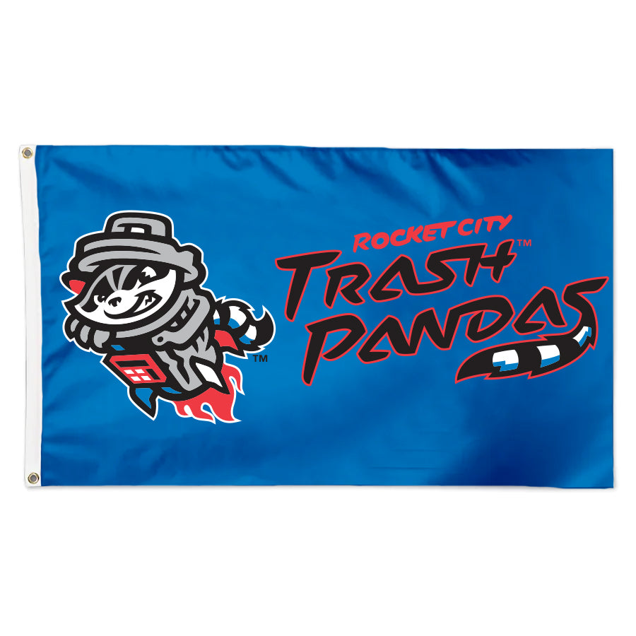 Rocket City Trash Pandas Deluxe 2-Sided Flag 3x5 - Blue w/ Combined Lo ...